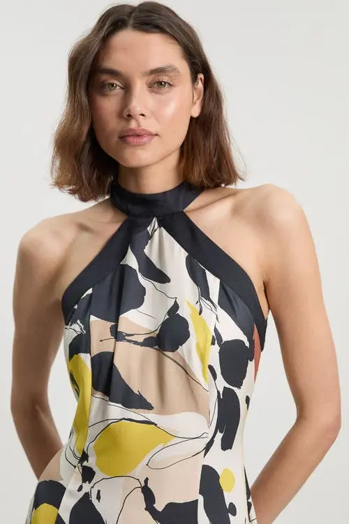 Karen Millen Abstract Print Halter Maxi Dress