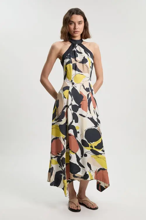 Karen Millen Abstract Print Halterneck Maxi Dress - Multi