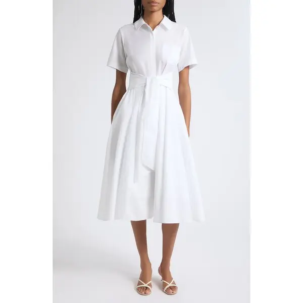 TOCCIN Tocca Megan Short Sleeve Tie Front Shirtdress - Optic