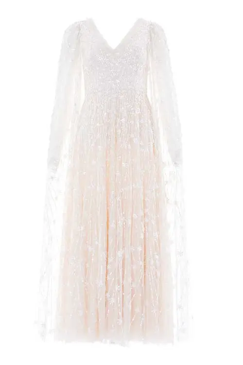 NEEDLE & THREAD Comet Embellished Cape V-neck Maxi Dress