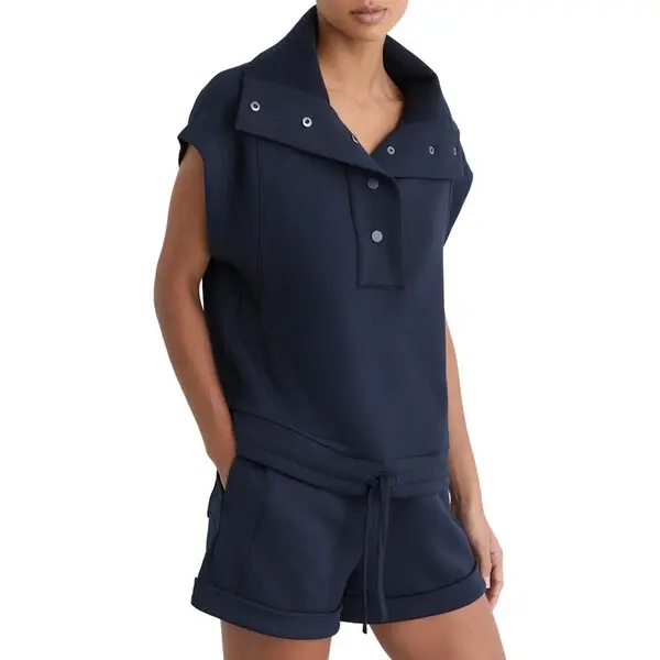 REISS Phoebe Snap Collar Top - Navy