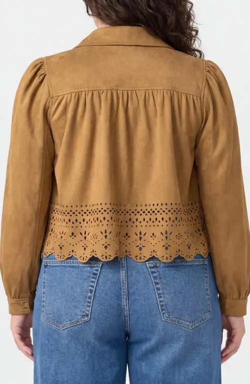 LIVERPOOL Cropped Puff Sleeve Laser Cutout Jacket
