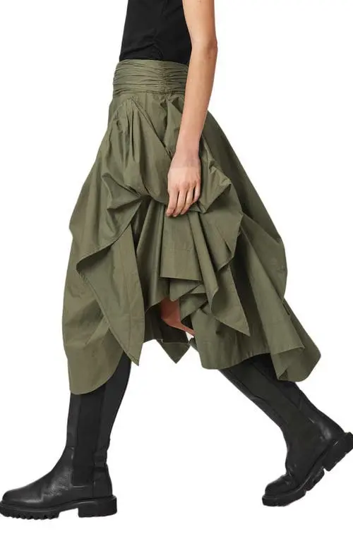 ALLSAINTS Brynne Ruched Waist Cotton Midi Skirt - Wild Green