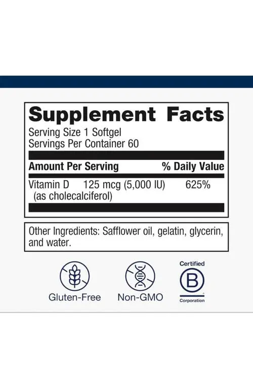 METAGENICS Vitamin D3 5000 Iu High Potency Softgels 60 Count
