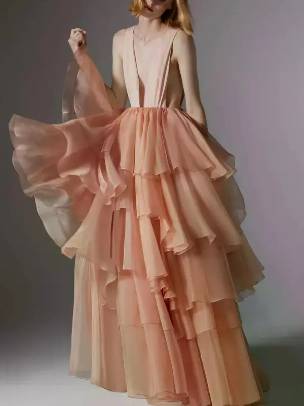 TEMILY Tiered Ruffled Maxi Gown