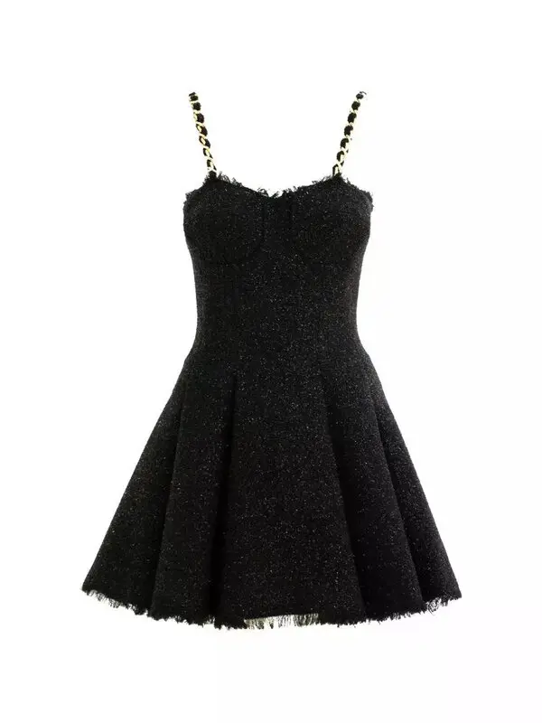 Balmain Chain-link Strap Frayed-edge Mini Dress - Black