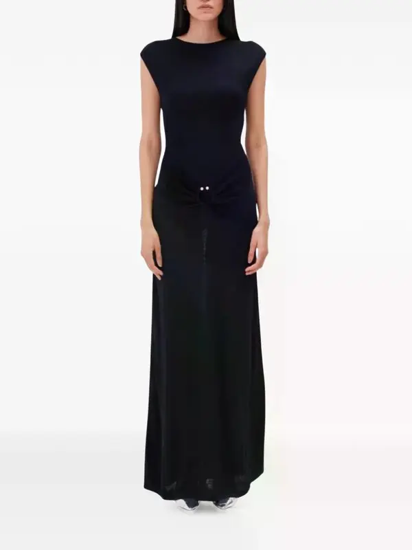 IZAAK AZANEI Ring-detail Boat-neck Maxi Dress - Black
