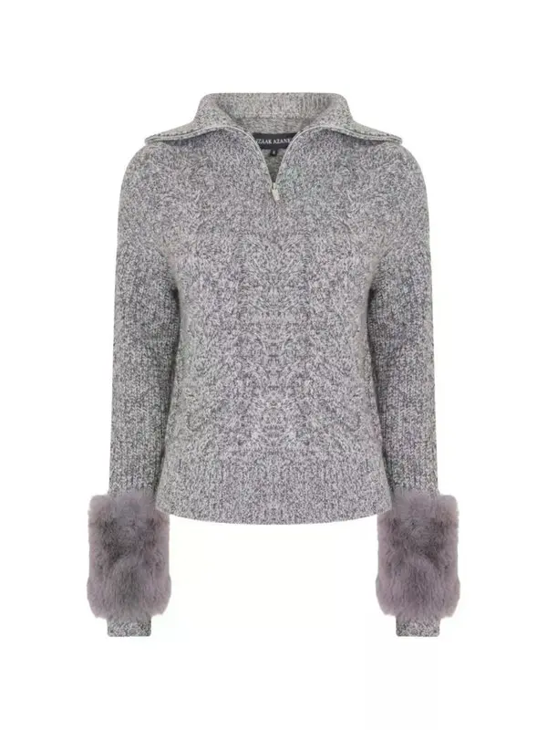 IZAAK AZANEI Faux-fur-cuff Long-sleeve Sweater - Grey