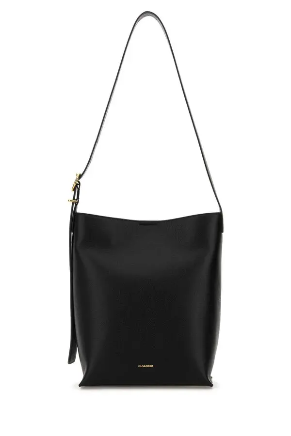 JIL SANDER Cannolo Leather Shoulder Bag - Black