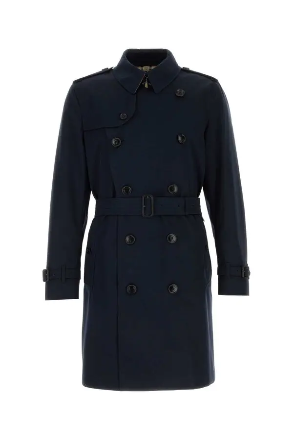 Burberry Dark Gabardine Heritage Kensington Trench Coat - Blue