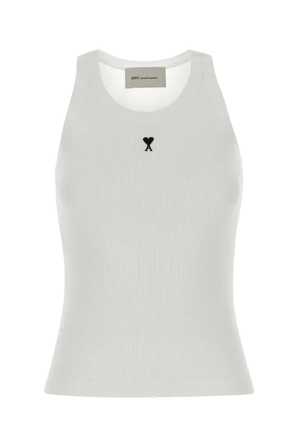AMI Paris Stretch Cotton Tank Top - White