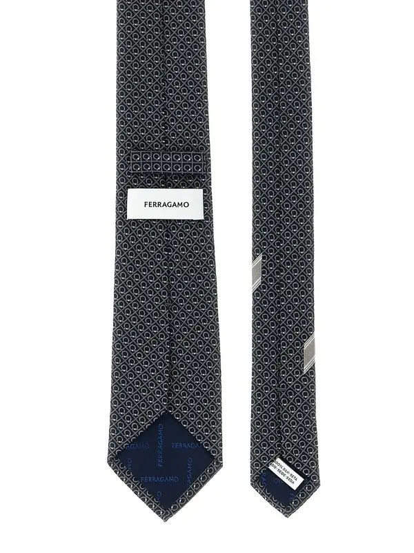 FERRAGAMO Biella Jacquard Gancini Neck Tie - Black