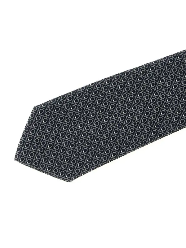 FERRAGAMO Biella Jacquard Gancini Neck Tie - Black