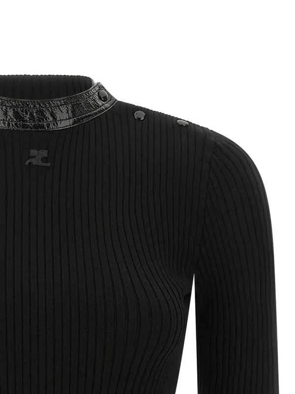 COURREGES Courrèges Ribbed Viscose Blend Sweater With Vinyl High Neck