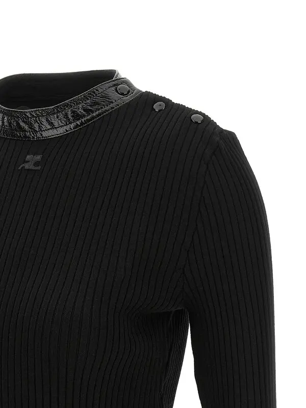 COURREGES Courrèges Ribbed Viscose Blend Sweater With Vinyl High Neck