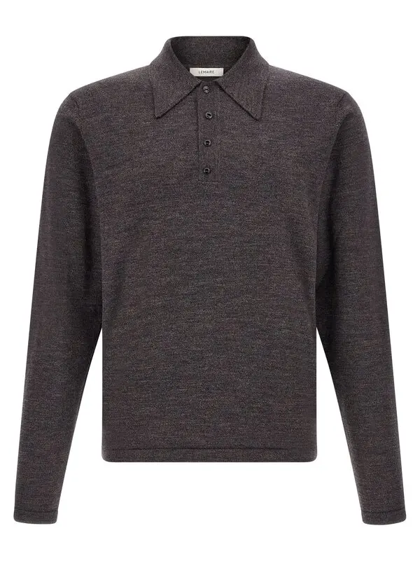 LEMAIRE Mouliné Wool Polo Shirt - Brown