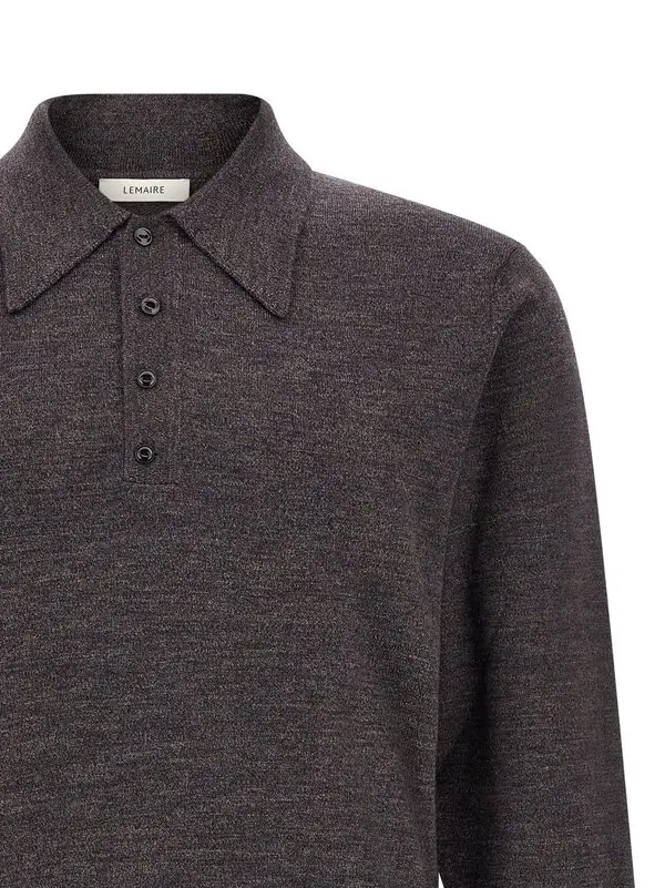 LEMAIRE Mouliné Wool Polo Shirt - Brown