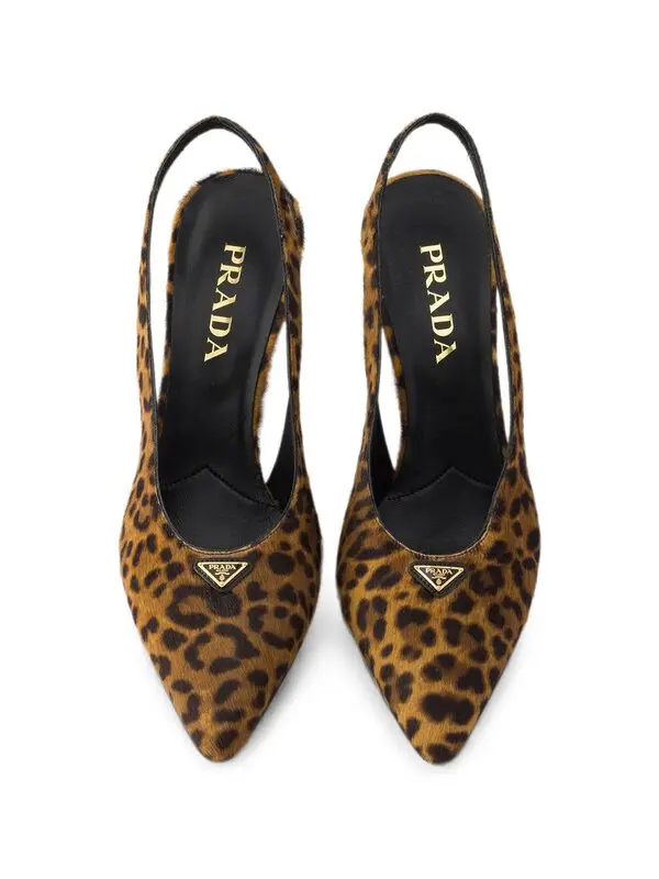 Prada Printed Calf Hair Slingback Pumps - Brown
