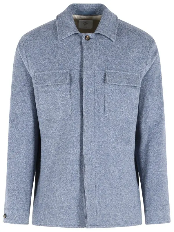 Eleventy Light Cotton And Wool Overshirt - Blue