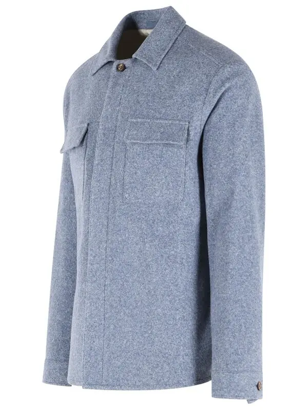 Eleventy Light Cotton And Wool Overshirt - Blue