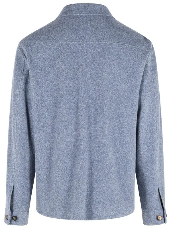 Eleventy Light Cotton And Wool Overshirt - Blue