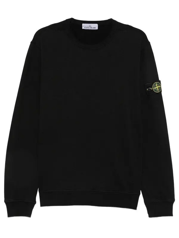 Stone Island Crew Neck Cotton Jersey Sweatshirt - Black