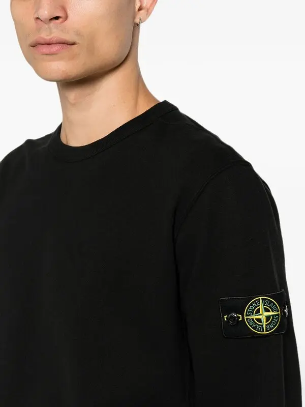 Stone Island Crew Neck Cotton Jersey Sweatshirt - Black