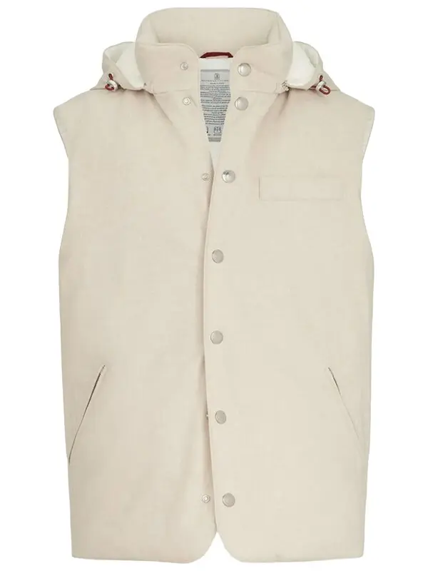 Brunello Cucinelli Bonded Wool Flannel Down Vest With Detachable Hood - Multicolor