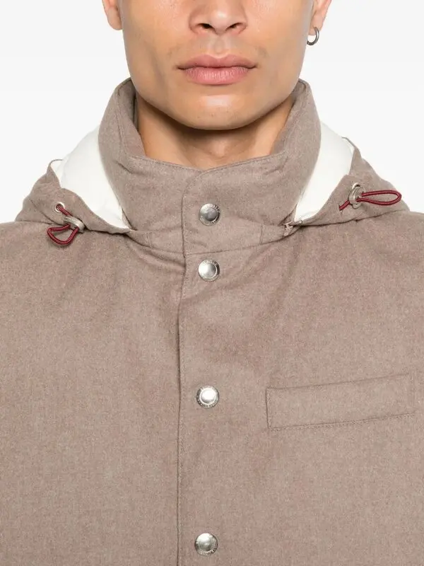 Brunello Cucinelli Bonded Wool Flannel Down Vest With Detachable Hood - Multicolor