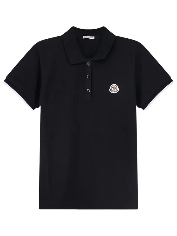 Moncler Piqué Polo Shirt With Logo Patch - Black