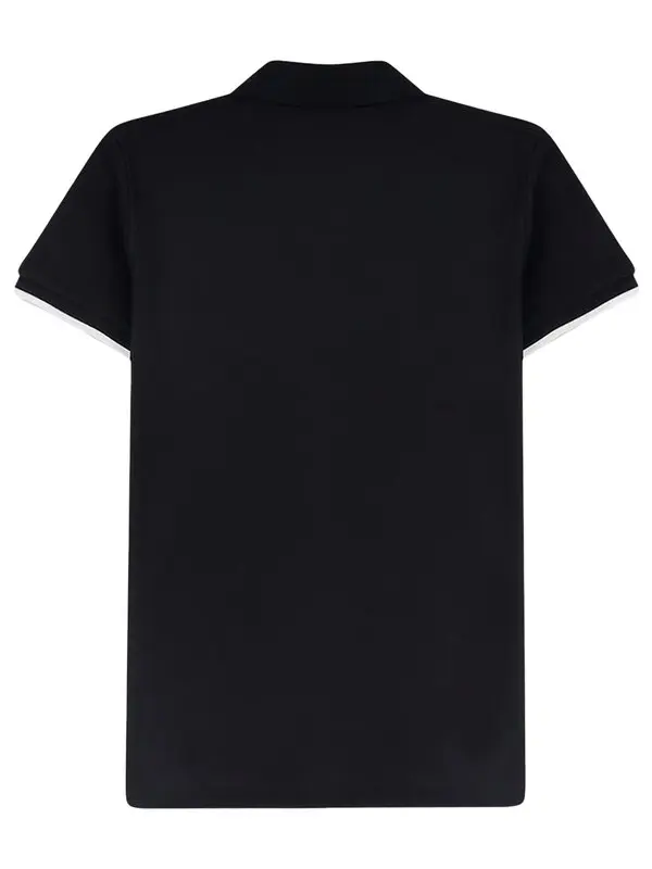 Moncler Piqué Polo Shirt With Logo Patch - Black