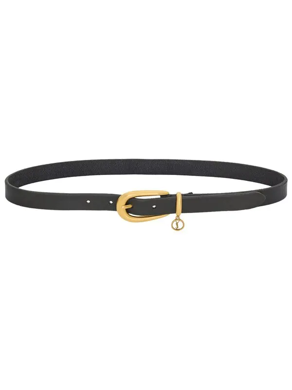 Saint Laurent Elongated Buckle Thin Belt In Leather - Black