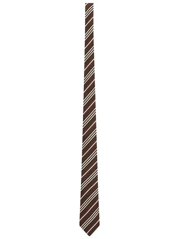 Saint Laurent Striped Silk Tie - Brown