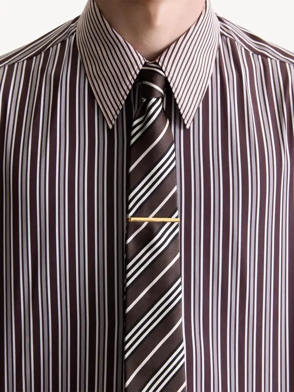 Saint Laurent Striped Silk Tie - Brown