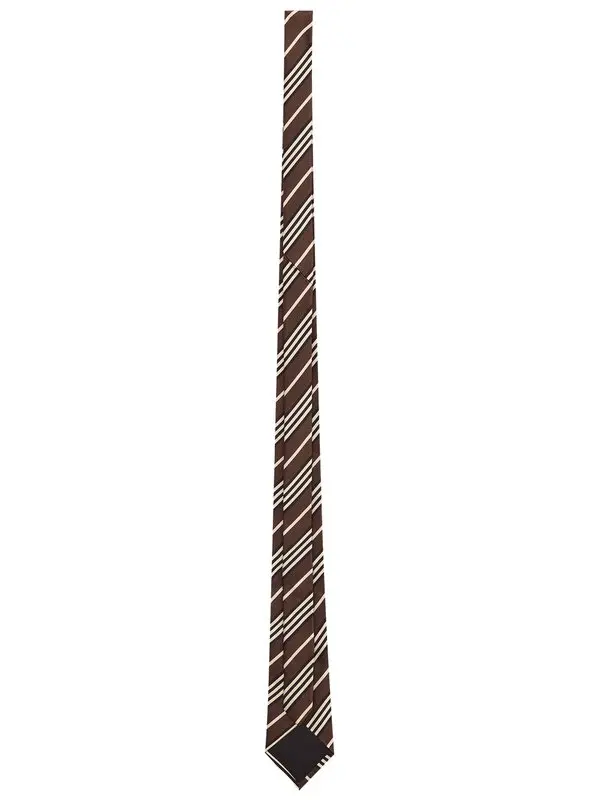 Saint Laurent Striped Silk Tie - Brown