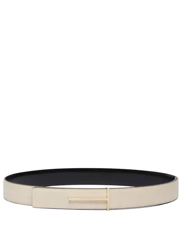 TOM FORD Grained Leather And Spazzolato Leather Slim T Belt - Gray