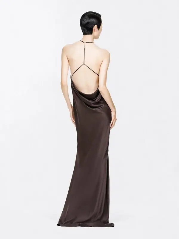 TOM FORD Peach-feel Silk Satin Halterneck Evening Dress - Brown