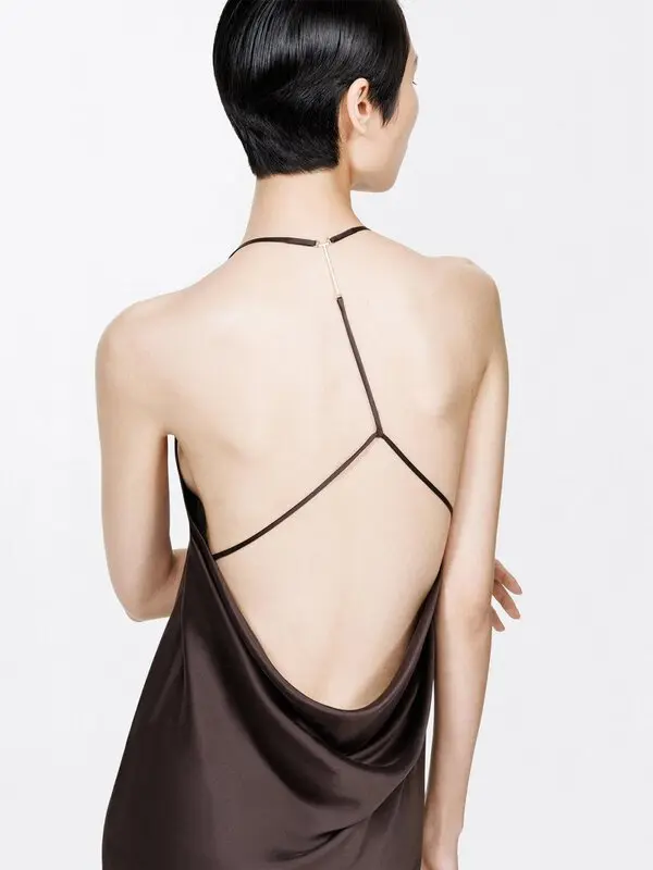 TOM FORD Peach-feel Silk Satin Halterneck Evening Dress - Brown