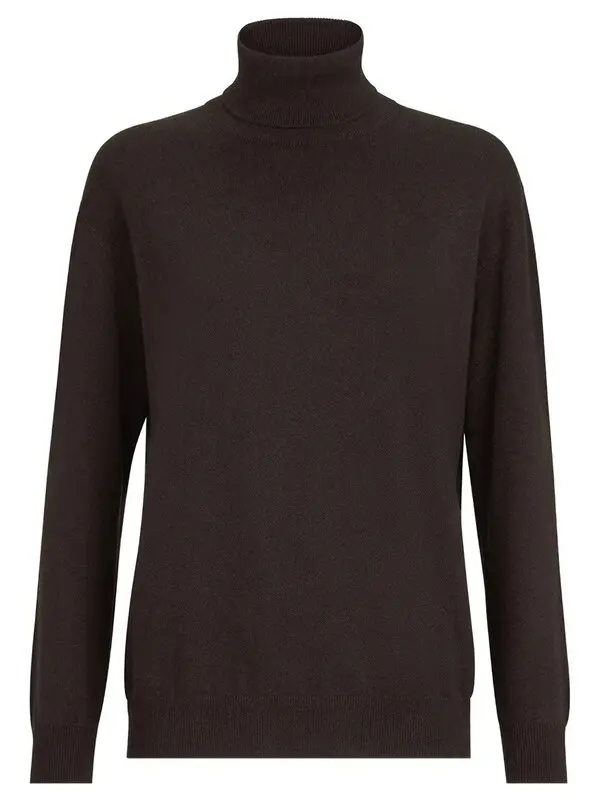 Brunello Cucinelli Maglia Collo Alto In Cashmere Con Monile - Brown