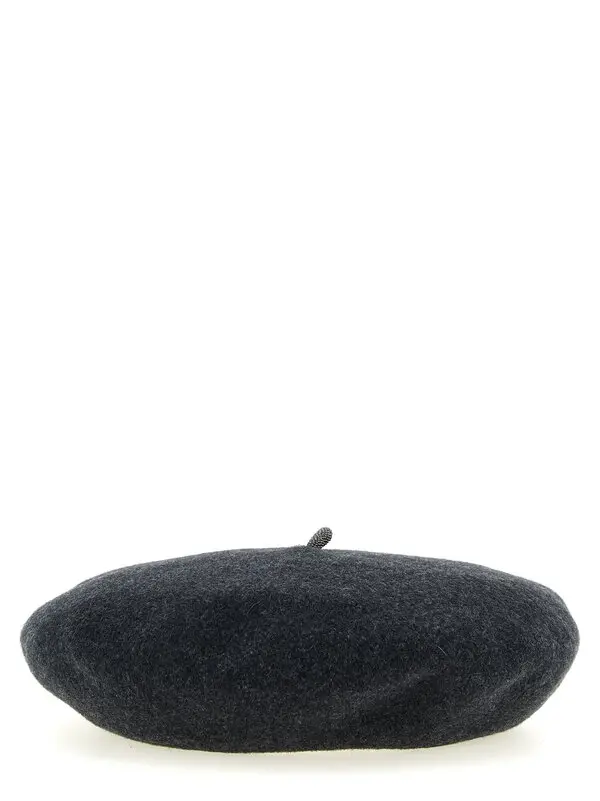 Brunello Cucinelli Precious Detail' Basque Cap In Anthracite Grey Wool
