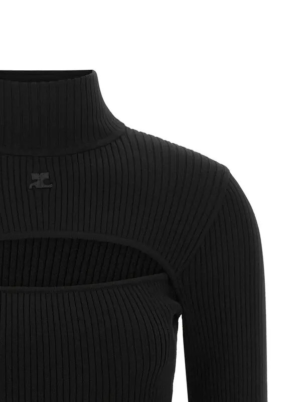 COURREGES Courrèges Ribbed Cut-out High Neck Sweater - Black