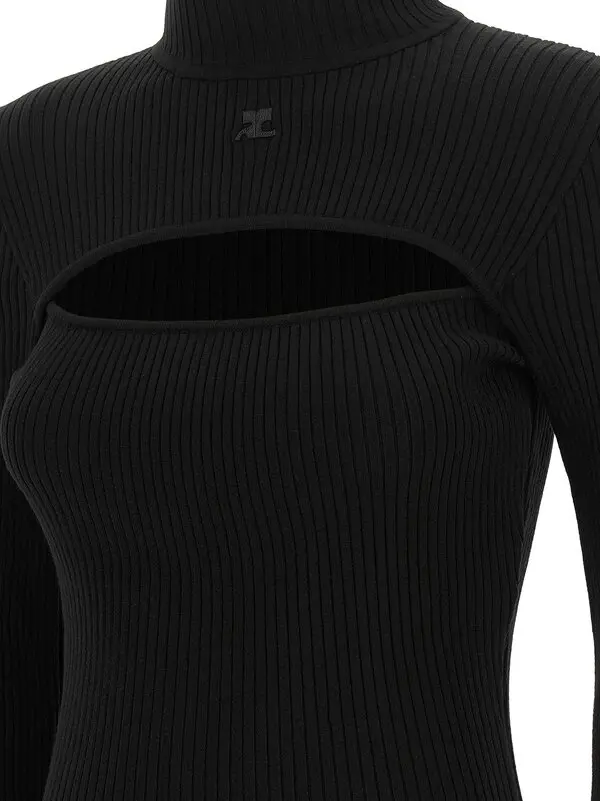 COURREGES Courrèges Ribbed Cut-out High Neck Sweater - Black