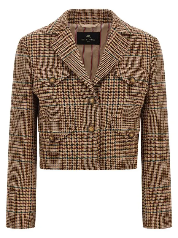 Etro Prince Of Wales Motif Cropped Blazer - Brown
