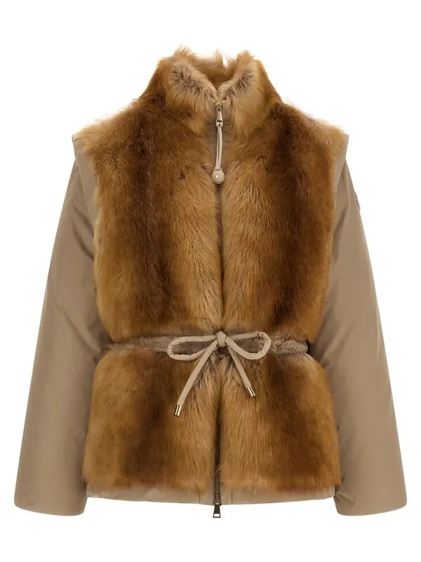 Moncler 2-in-1 Blaireau Down Jacket With Sheepskin Collar - Cream