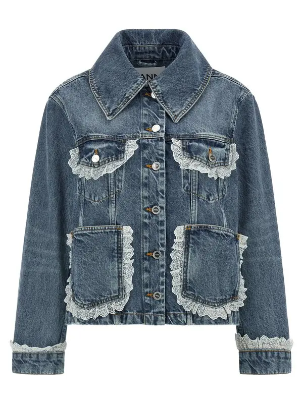 GANNI Denim Jacket With Lace Details - Blue