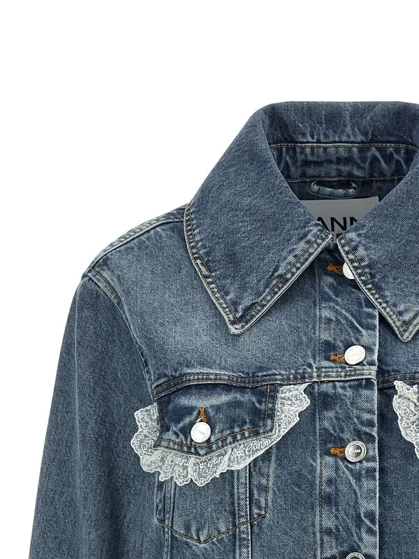 GANNI Denim Jacket With Lace Details - Blue
