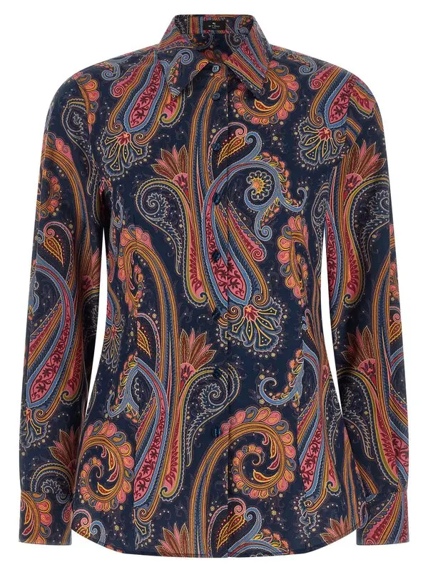 Etro Paisley Printed Cotton Poplin Shirt - Blue