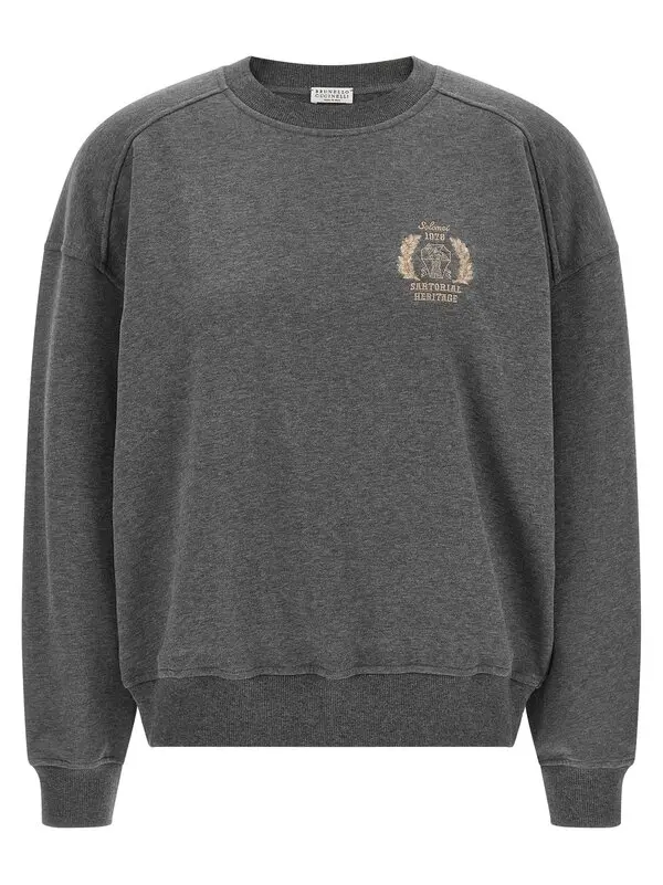 Brunello Cucinelli Embroidered Coat Of Arms Sweatshirt - Gray