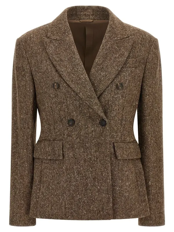 Brunello Cucinelli Donegal Wool Double-breasted Blazer - Brown