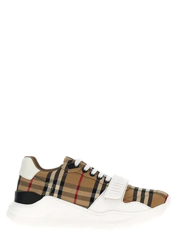 Burberry Check Print Sneakers - Cream